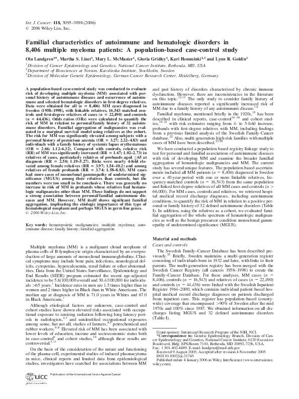(PDF) Familial characteristics of autoimmune and hematologic disorders ...