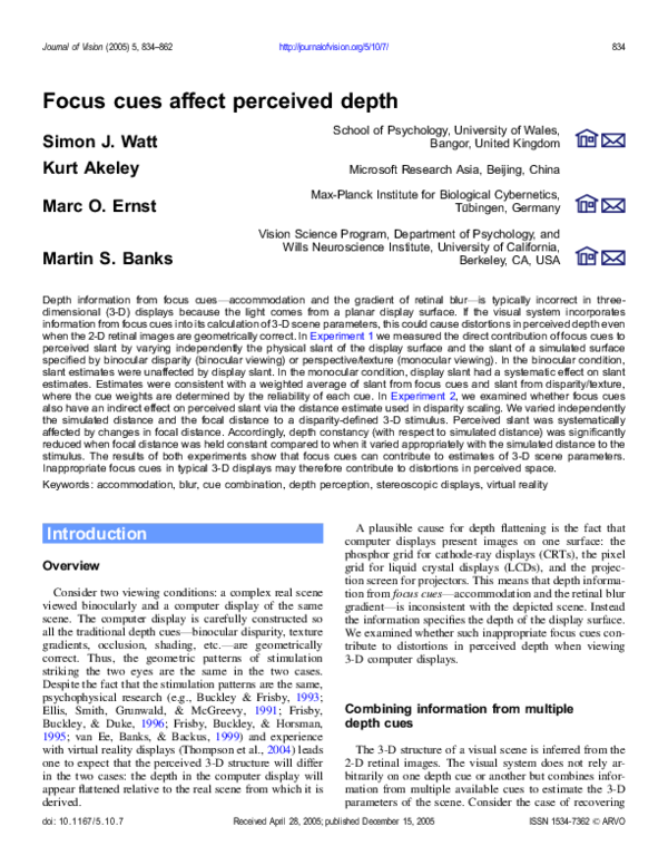 (PDF) Focus cues affect perceived depth