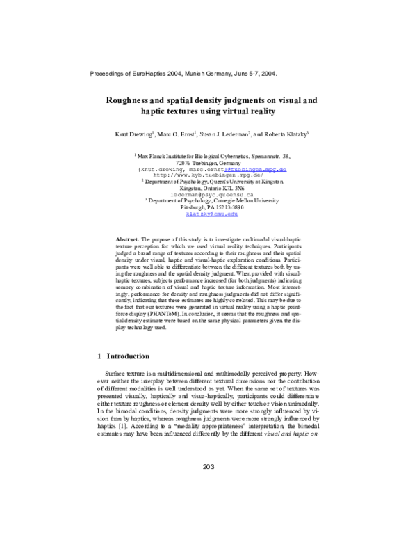 Pdf Roughness And Spatial Density Judgments On Visual And Haptic