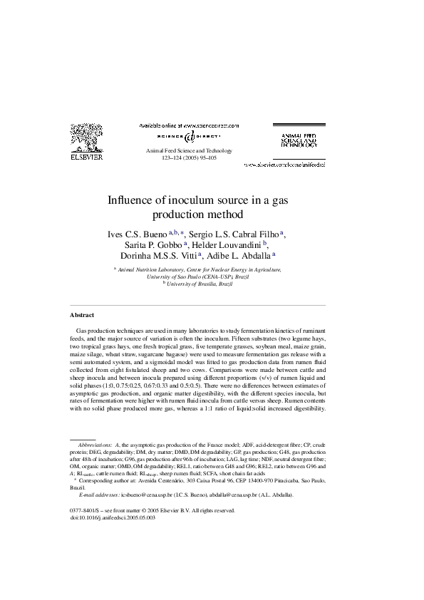 (PDF) Influence of inoculum source in a gas production method