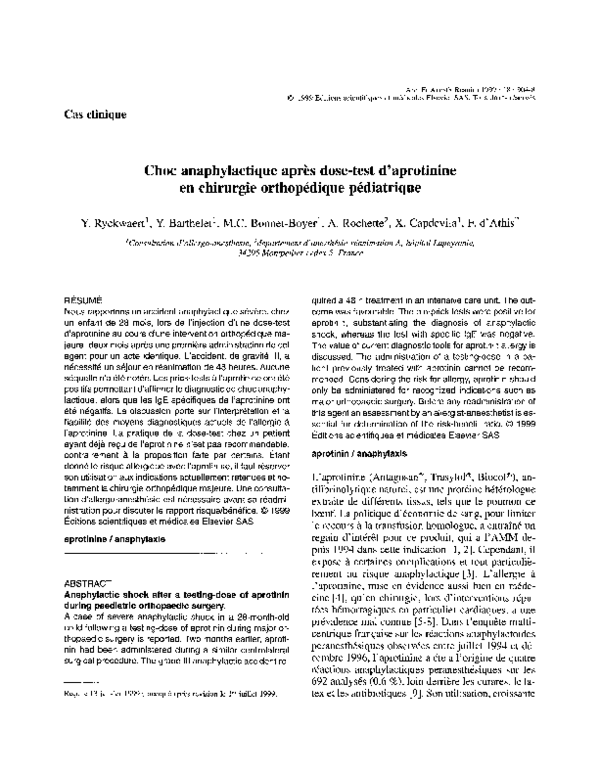 (PDF) Choc anaphylactique après dose-test d'aprotinine en chirurgie ...
