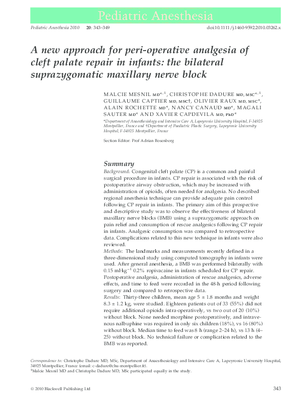 (PDF) A new approach for peri-operative analgesia of cleft palate ...