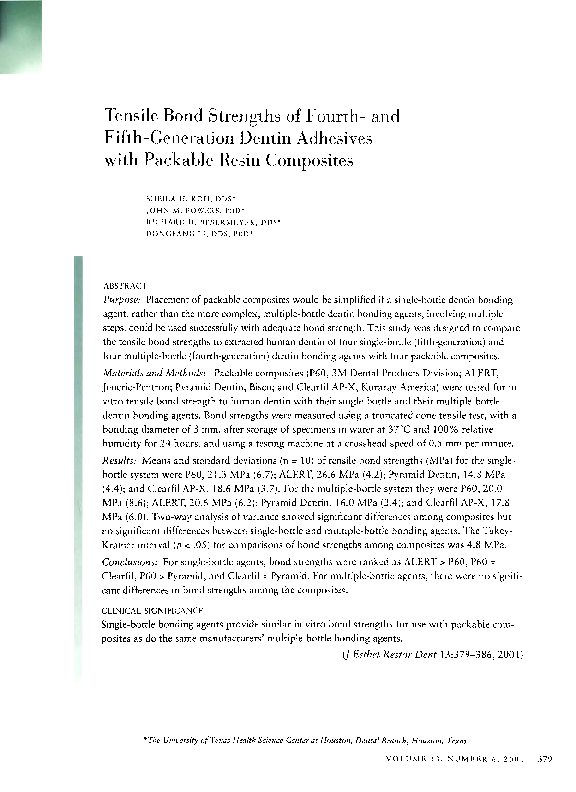 (PDF) Tensile Bond Strengths of Fourth- and Fifth-Generation Dentin ...
