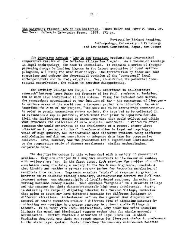 (PDF) The Disputing Process: Law in Ten Societies by Laura Nader and ...