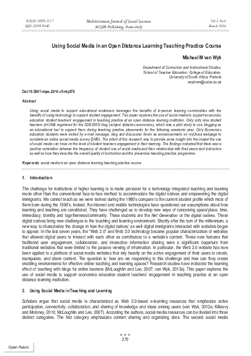 (PDF) Using Social Media in an Open Distance Learning Teaching Practice ...