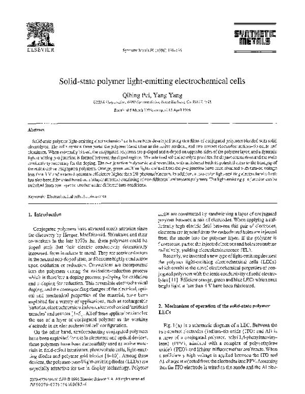 (PDF) Solid state polymer light-emitting electrochemical cells: Recent developments