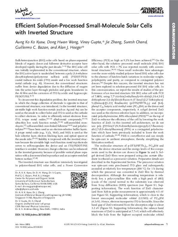 (PDF) Efficient Solution-Processed Small-Molecule Solar Cells with Inverted Structure