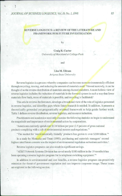 (PDF) Paper: REVERSE LOGISTICS: A REVIEW OF THE LITERATURE AND ...