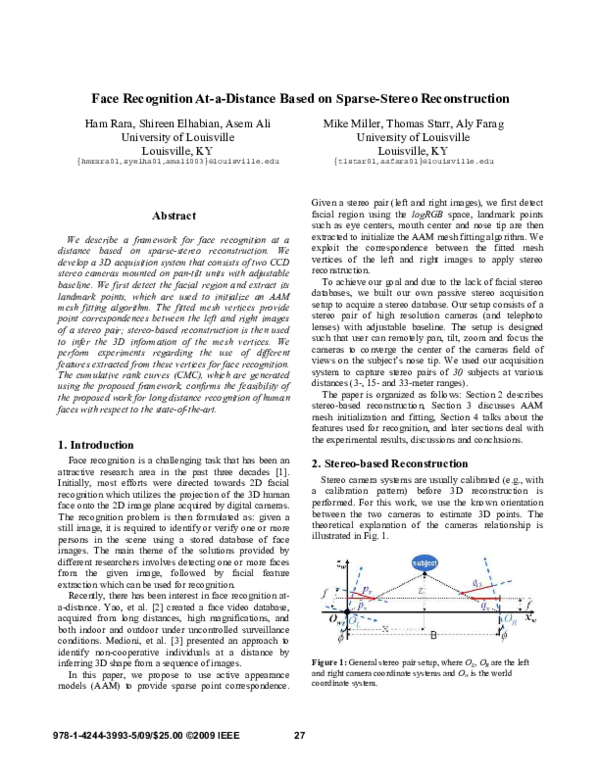 Pdf Face Recognition At A Distance Based On Sparse Stereo Reconstruction