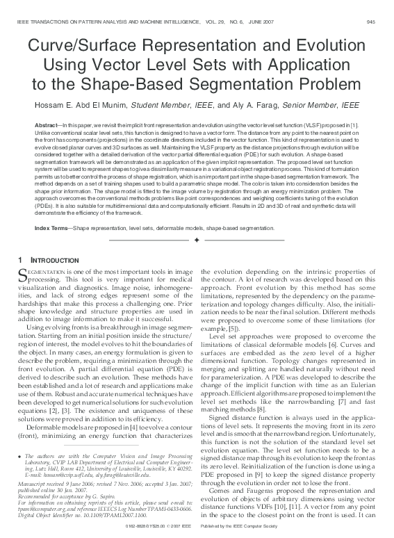 (PDF) Curve/Surface Representation and Evolution Using Vector Level Sets with Application to the ...