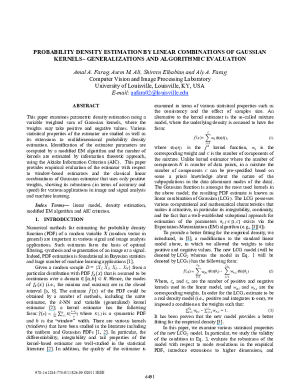 (PDF) Probability density estimation by linear combinations of Gaussian kernels- generalizations ...