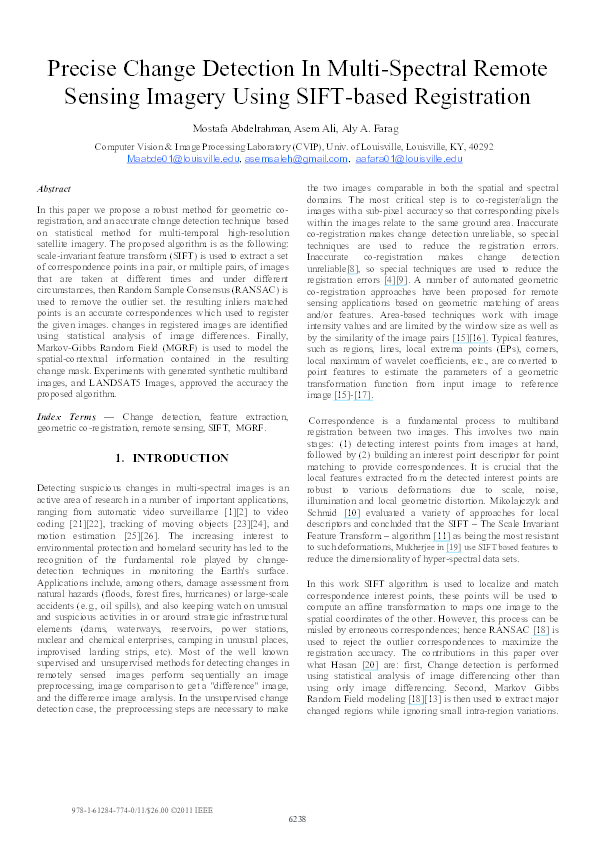 (PDF) Precise change detection in multi-spectral remote sensing imagery using SIFT-based ...