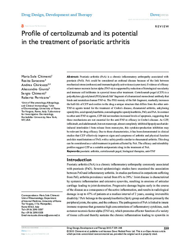 (PDF) Profile of certolizumab and its potential in the treatment of psoriatic arthritis