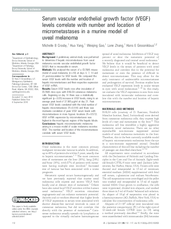 (PDF) Serum vascular endothelial growth factor (VEGF) in the ...