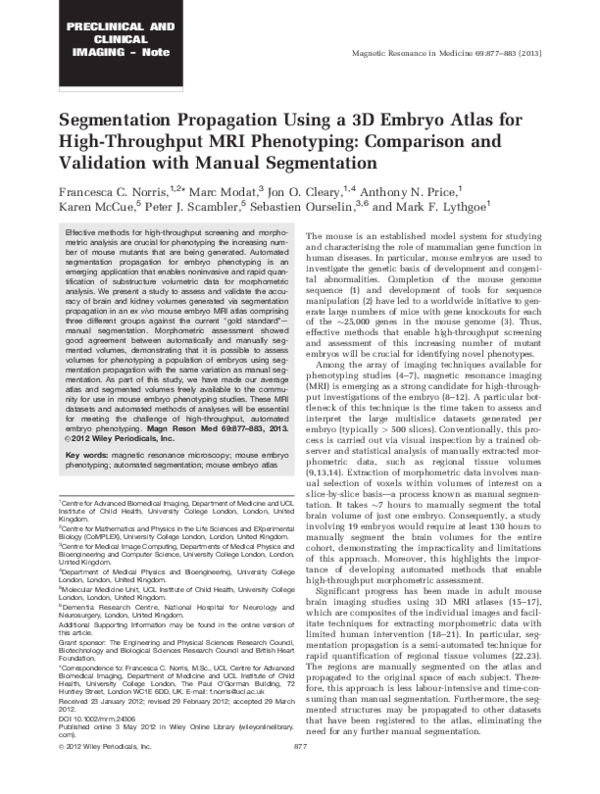 (PDF) Segmentation propagation using a 3D embryo atlas for high-throughput MRI phenotyping ...