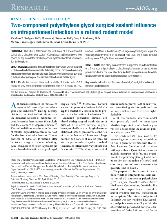 (PDF) Two-component polyethylene glycol surgical sealant influence on ...