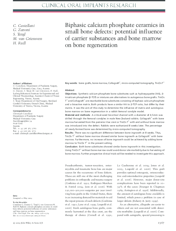 (PDF) Biphasic calcium phosphate ceramics in small bone defects ...