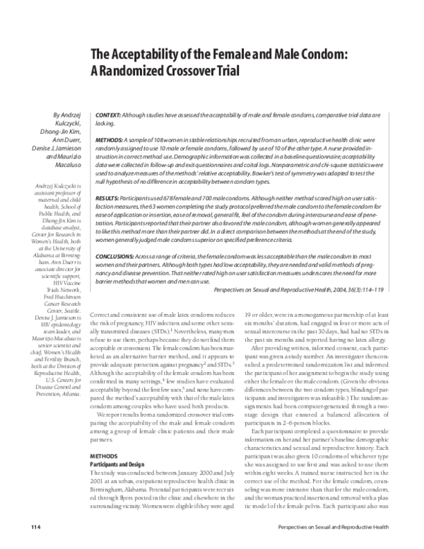Pdf The Acceptability Of The Female And Male Condom A Randomized