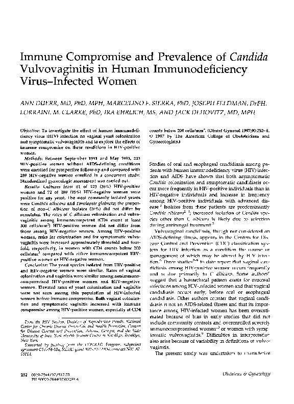 (PDF) Immune Compromise and Prevalence of Candida Vulvovaginitis in ...