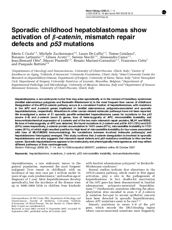 (PDF) Sporadic childhood hepatoblastomas show activation of β-catenin ...