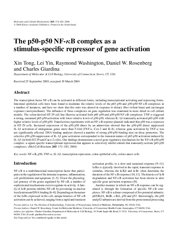 (PDF) The p50-p50 NF-κB complex as a stimulus-specific repressor of ...