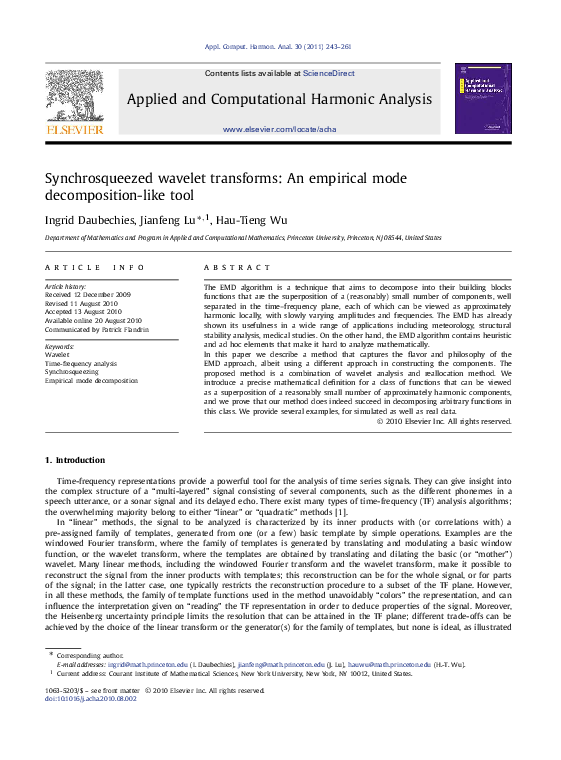 (PDF) Synchrosqueezed wavelet transforms: An empirical mode decomposition-like tool