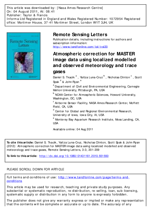 Pdf Atmospheric Correction For Master Image Data Using Localized