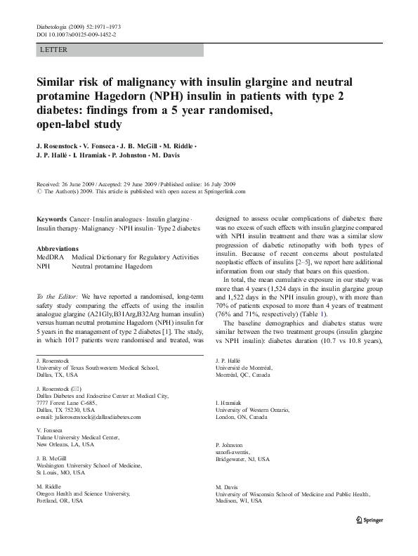 (PDF) Similar risk of malignancy with insulin glargine and neutral ...