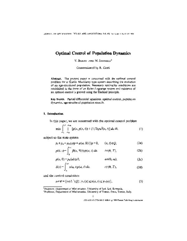 (PDF) Optimal Control of Population Dynamics