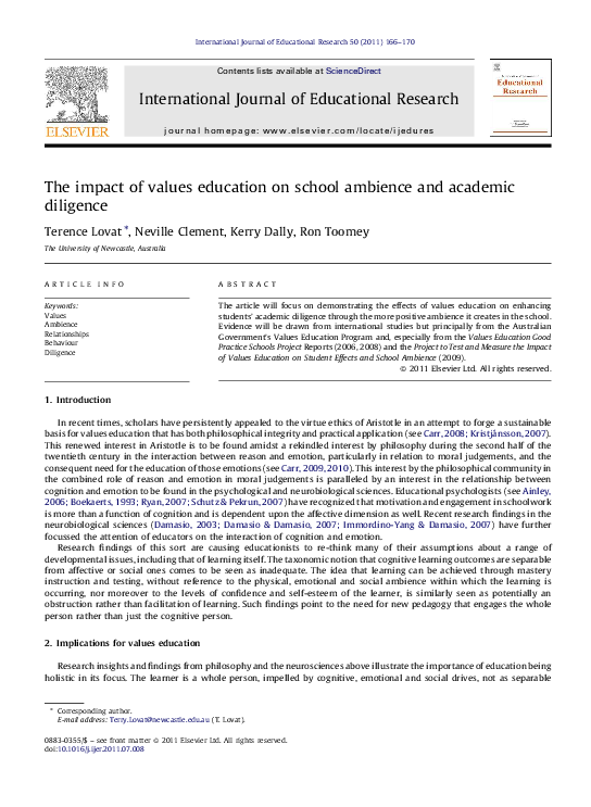 (PDF) The impact of values education on school ambience and academic ...