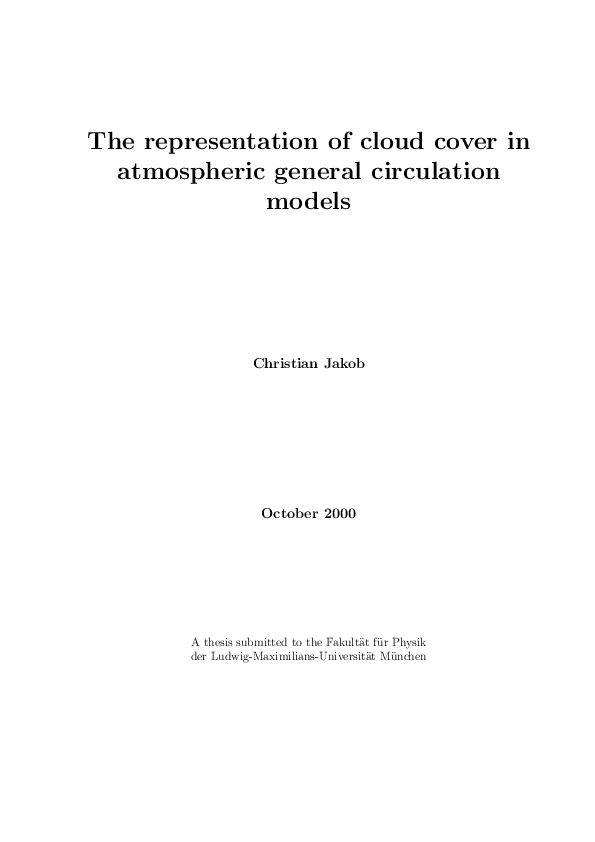 (PDF) The representation of cloud cover in atmospheric general ...