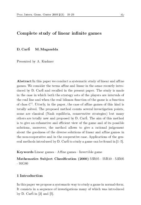 (PDF) Complete study of linear infinite games