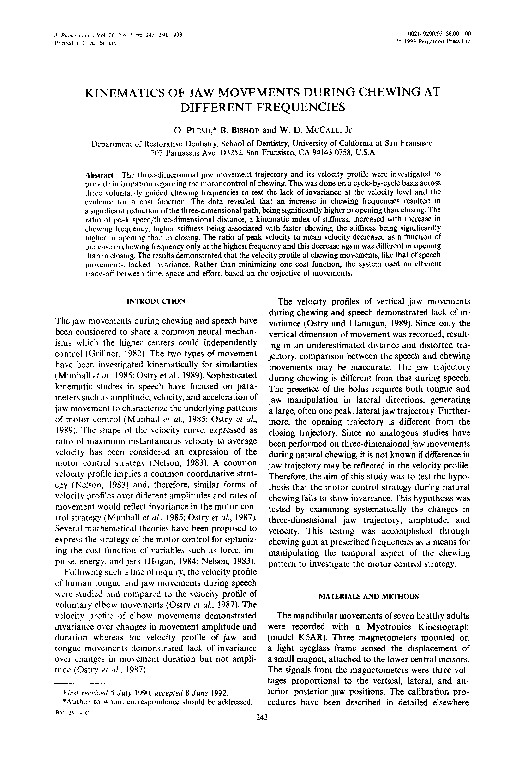 (PDF) Kinematics of jaw movements during chewing at different frequencies