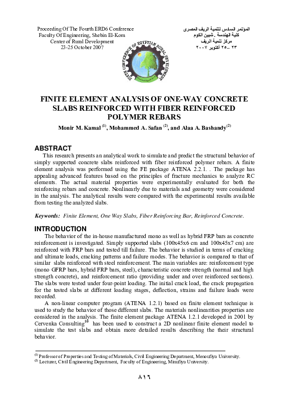 Pdf Finite Element Analysis Of One Way Concrete Slabs Reinforced With Frp Rebars