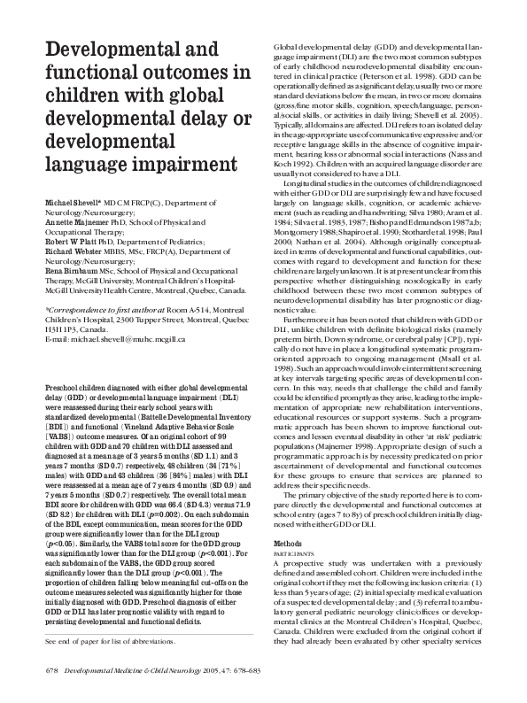 (PDF) Developmental and functional outcomes in children with global ...