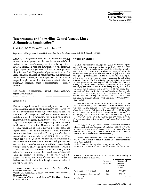 (PDF) Tracheostomy and indwelling central venous line: a hazardous ...