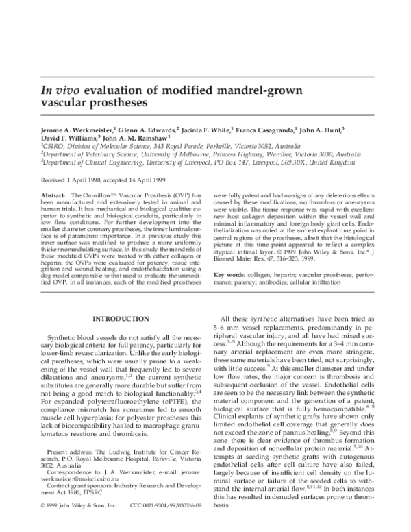 (PDF) In vivo evaluation of modified mandrel-grown vascular prostheses