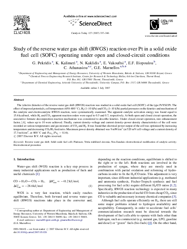 (PDF) Study of the reverse water gas shift (RWGS) reaction over Pt in a ...