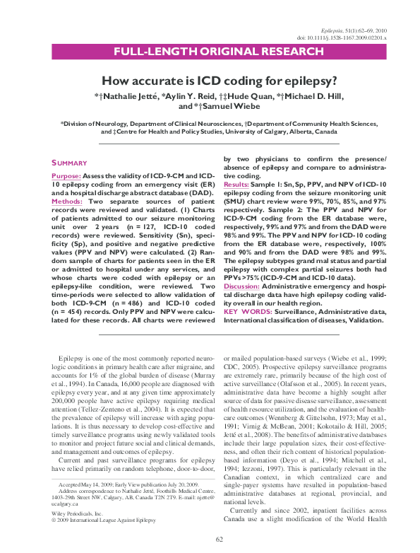 (PDF) How accurate is ICD coding for epilepsy?