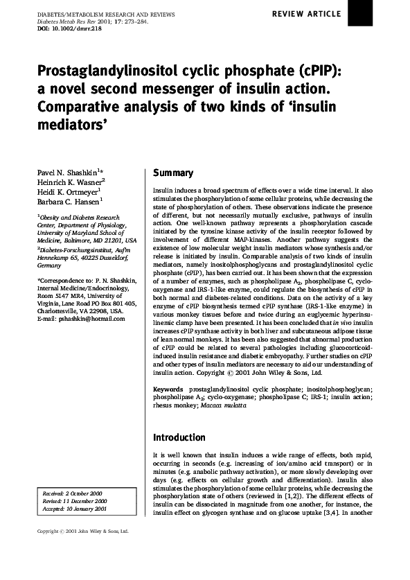 (PDF) Prostaglandylinositol cyclic phosphate (cPIP): a novel second ...
