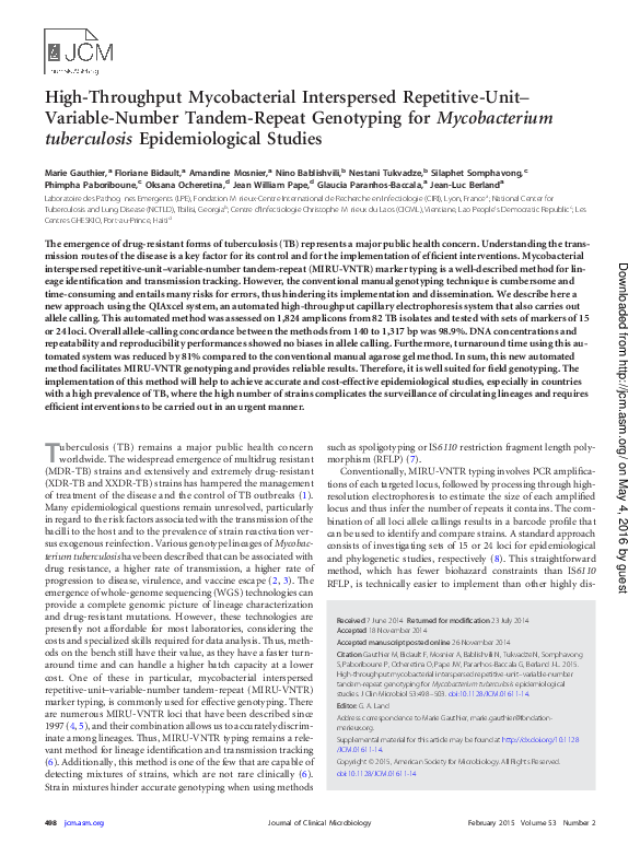(PDF) High-Throughput Mycobacterial Interspersed Repetitive-Unit–Variable-Number Tandem-Repeat ...