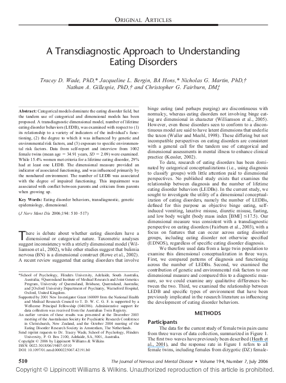 (PDF) A Transdiagnostic Approach to Understanding Eating Disorders