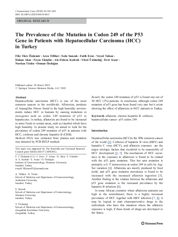 (PDF) The prevalence of the mutation in codon 249 of the P53 gene in ...