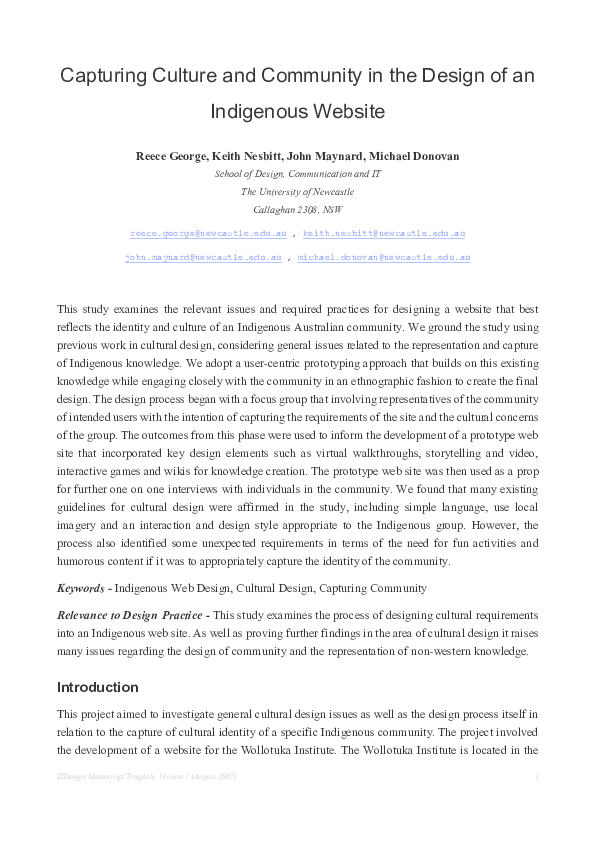 (PDF) Capturing culture and community in the design of an indigenous ...