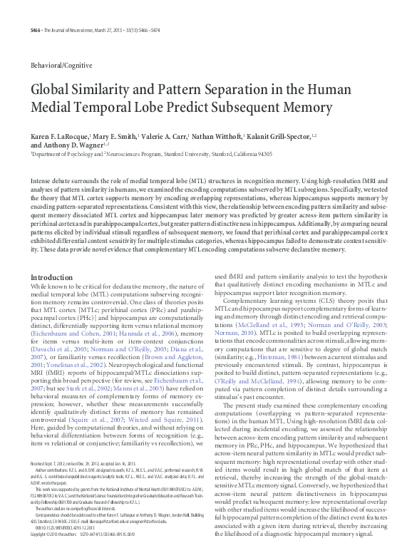 (PDF) MTL Pattern Similarity and Memory Encoding