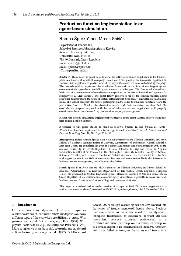(PDF) Production function implementation in an agent-based simulation