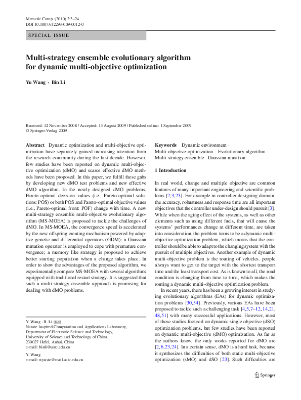 Pdf Multi Strategy Ensemble Evolutionary Algorithm For Dynamic Multi Objective Optimization