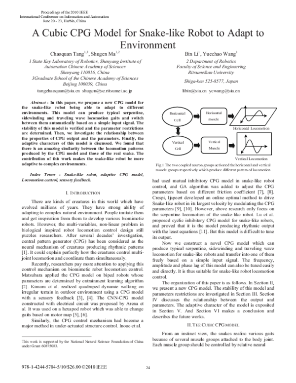 (PDF) A cubic CPG model for snake-like robot to adapt to environment