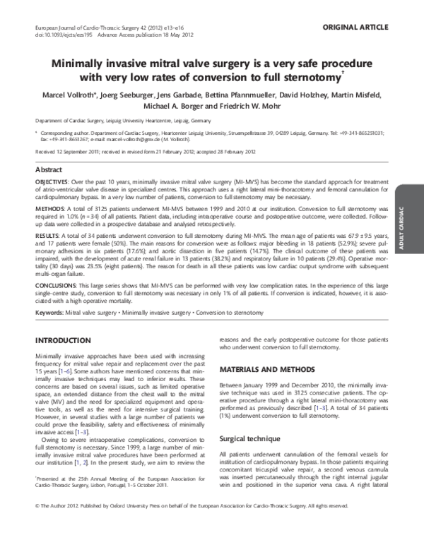 (PDF) Minimally invasive mitral valve surgery is a very safe procedure ...
