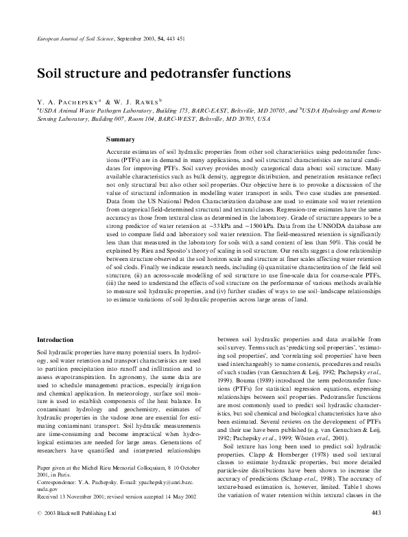 (PDF) Soil structure and pedotransfer functions